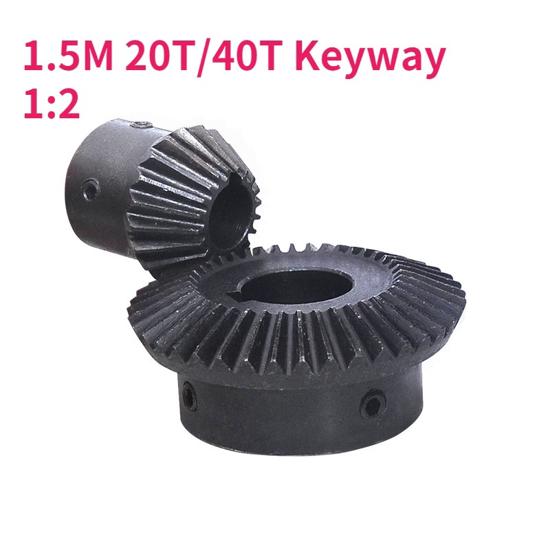 YY 1pcs 1:2 Bevel Gear With Keyway 1.5M 20T/40T 45# Steel Transmission ...