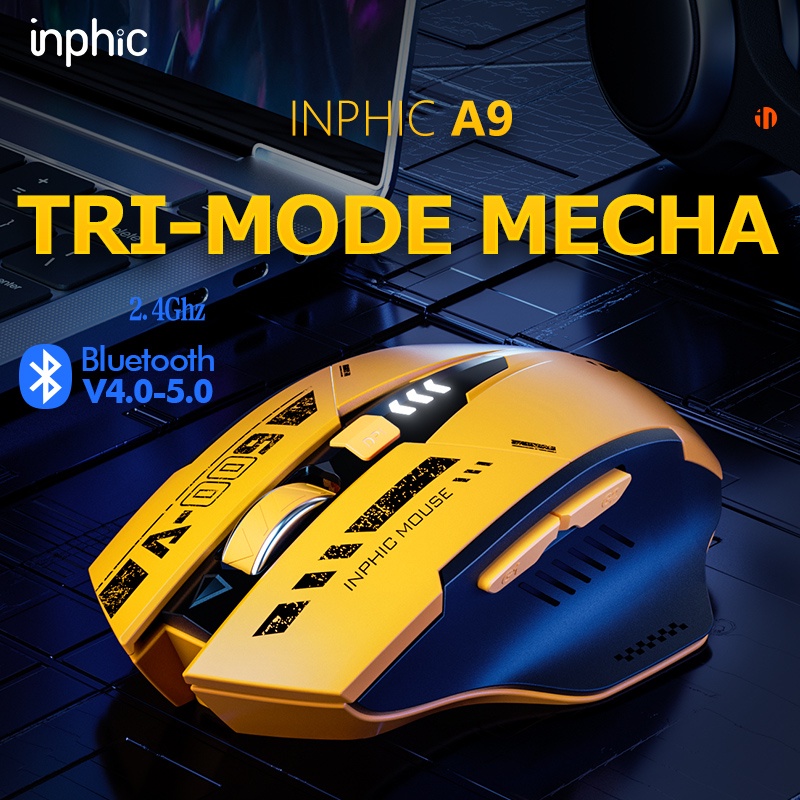 Inphic A9 Bluetooth Mouse Rechargeable 2.4GHz, Bluetooth Multi-Mode Wireless Mouse 2400DPI ...