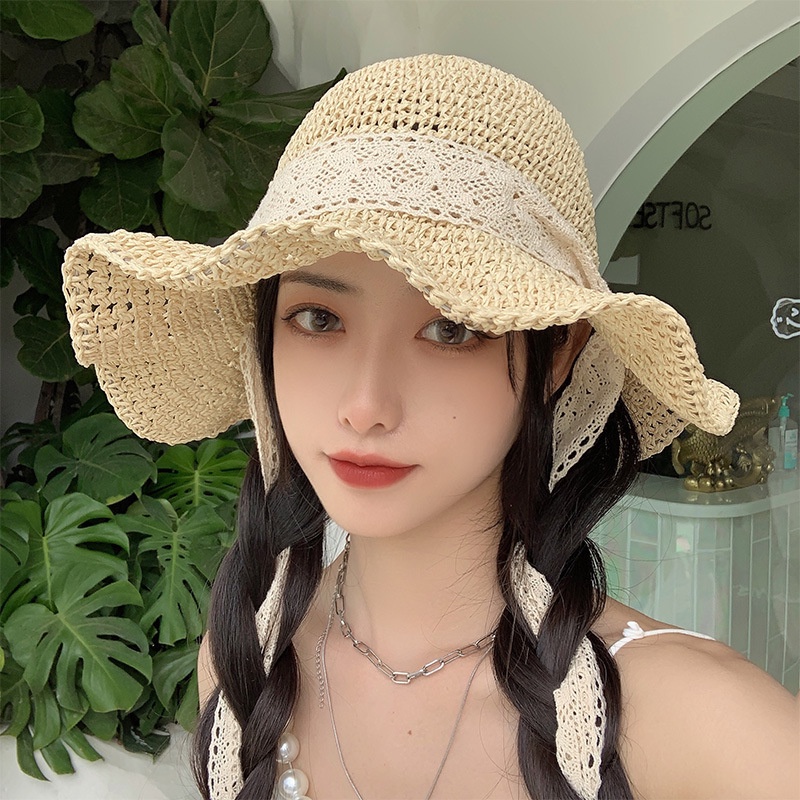 Summer Women's Elegant Sun Hat Japanese Style Extra Long Lace Ribbon ...