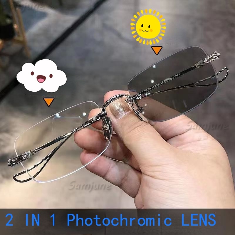 COD Photochromic Anti Radiation Frameless Glasses For Women Men Rimless ...