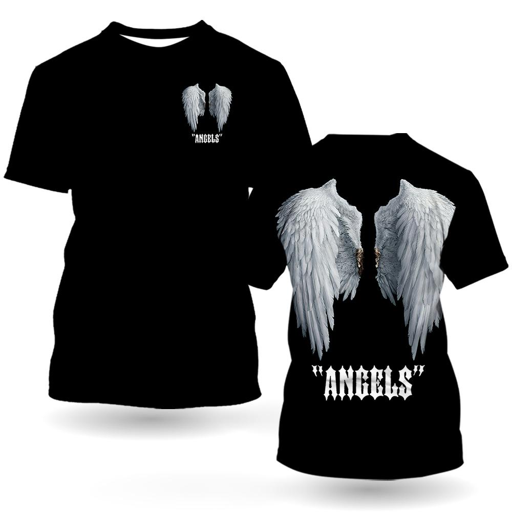 Mens T-Shirts 3D Angel Print T-Shirt Casual Loose Short Sleeve Tops ...