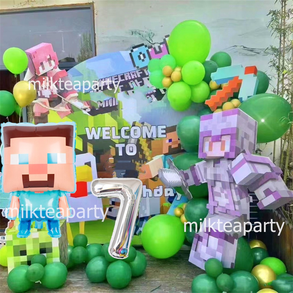 Minecraft Game Balloon Chain 32inch Silver Number Balloon Garland Arch ...