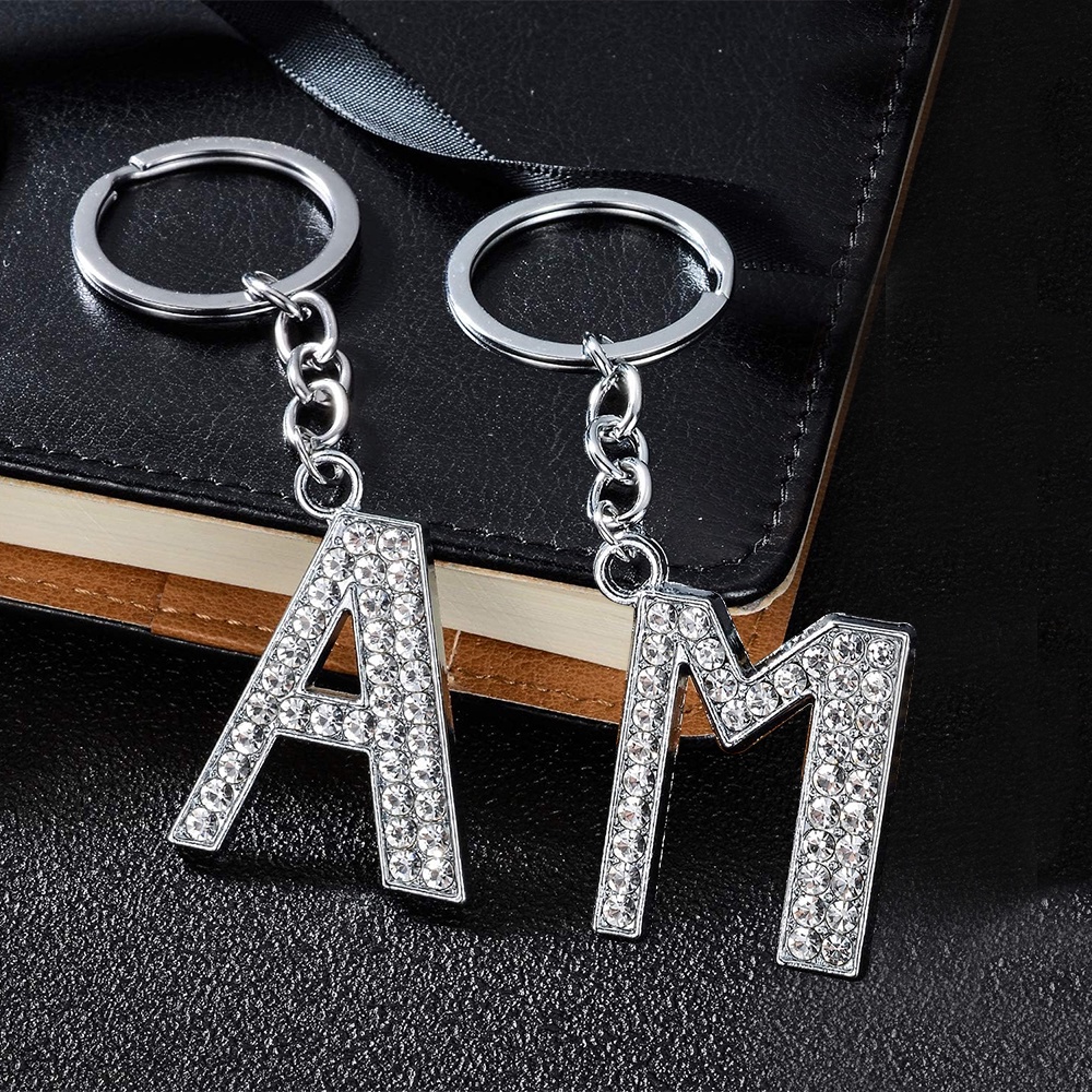 Luxury Full Rhinestone 26 Letter Keychains Fashion Silver Color A-Z ...
