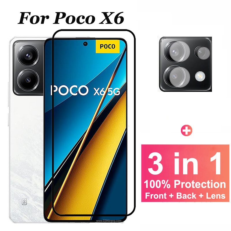 POCO X6 5G 3 in 1 Full Cover Screen Protector For Xiaomi Poco C65 X6 ...