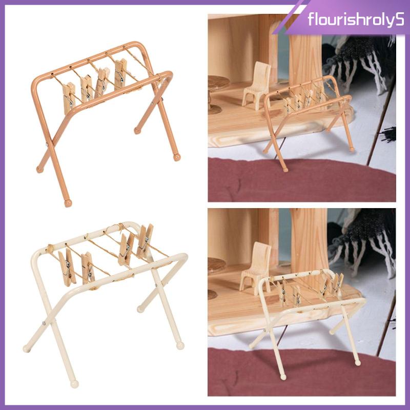 [Flourishroly5] Dollhouse Clothes Drying Rack with Clothpins Mini Metal ...
