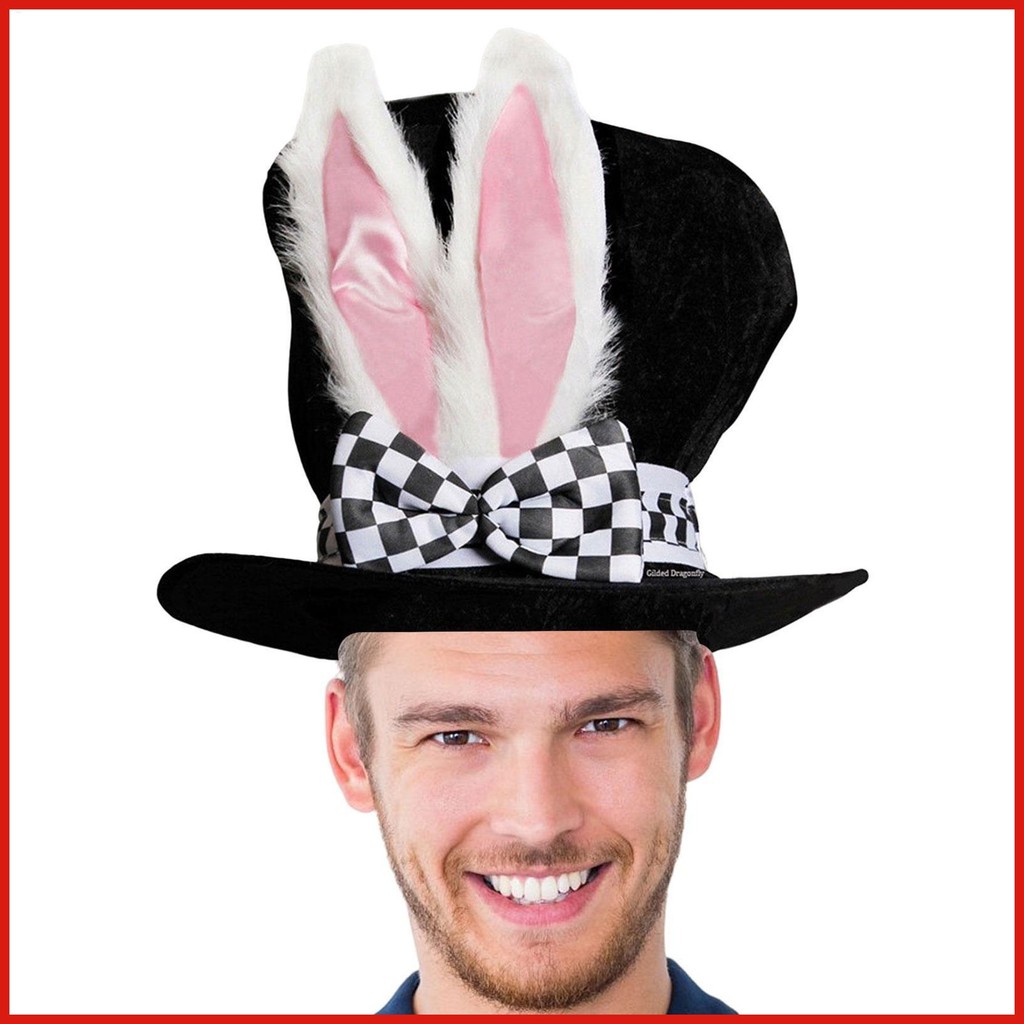 Bunny Hat Black Velvet Top Hats For Men White Rabbit Costume Easter ...