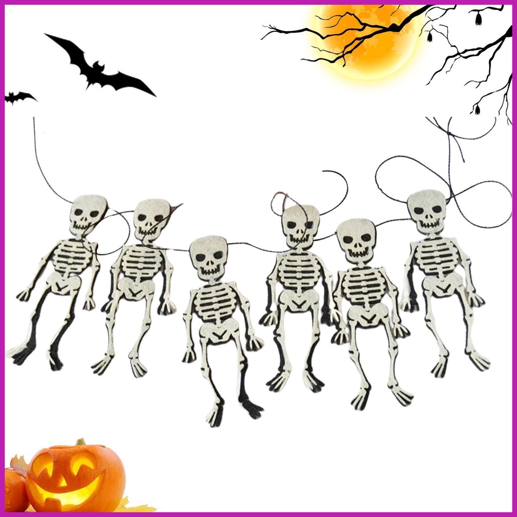 Halloween Skeleton Banner Wooden Skeleton Garland Scary Skull Banner ...