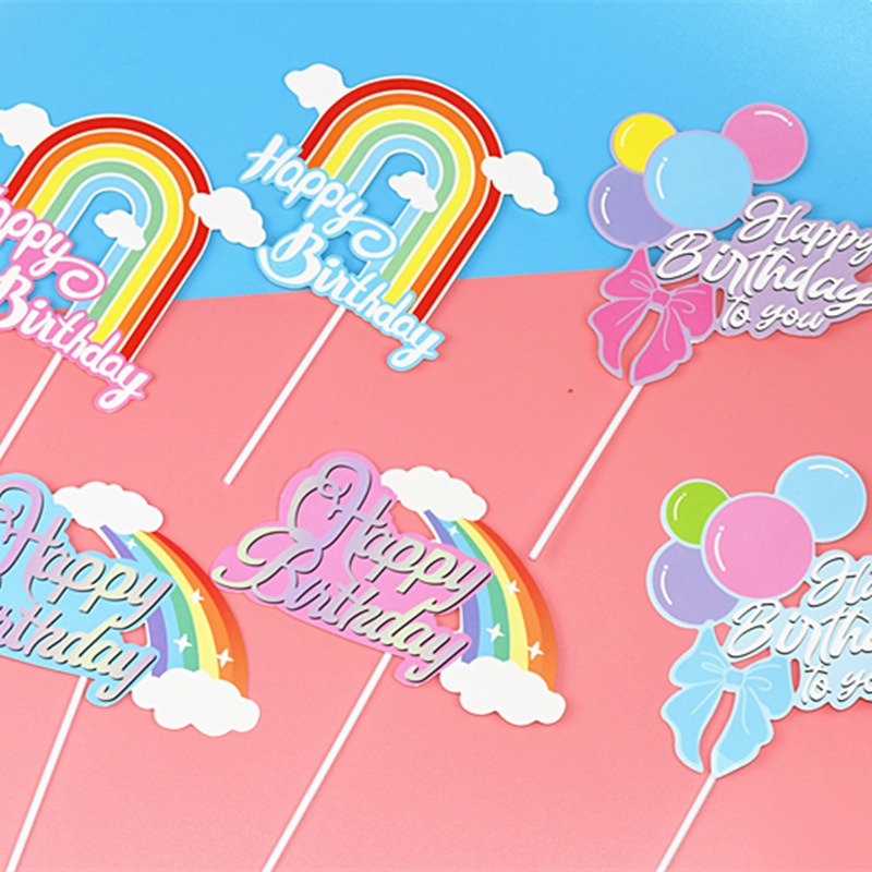Rainbow Theme Cake Decoration Hat Balloon Rainbow Cloud Happy Birthday ...