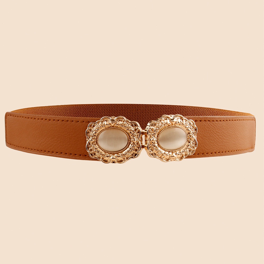 Retro Thin Belt Women's Mirror Decoration Brown Belt Waist Belt Belt ...