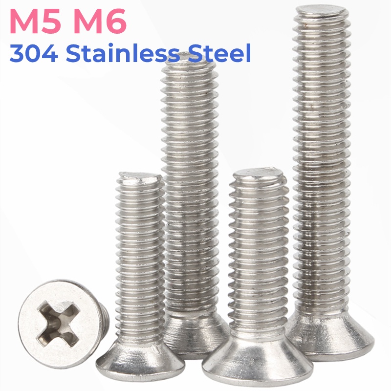 304 Stainless Steel Cross Phillips Flat Countersunk Head Screw Bolt M5 M6 Phillips Screws Bolts ...