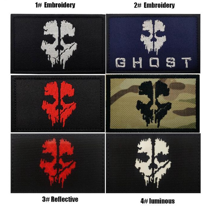 Ready Stock Velcro Patch BACK HAND Cloth Sticker Call of Mission Ghost Mask 3D Embroidered ...