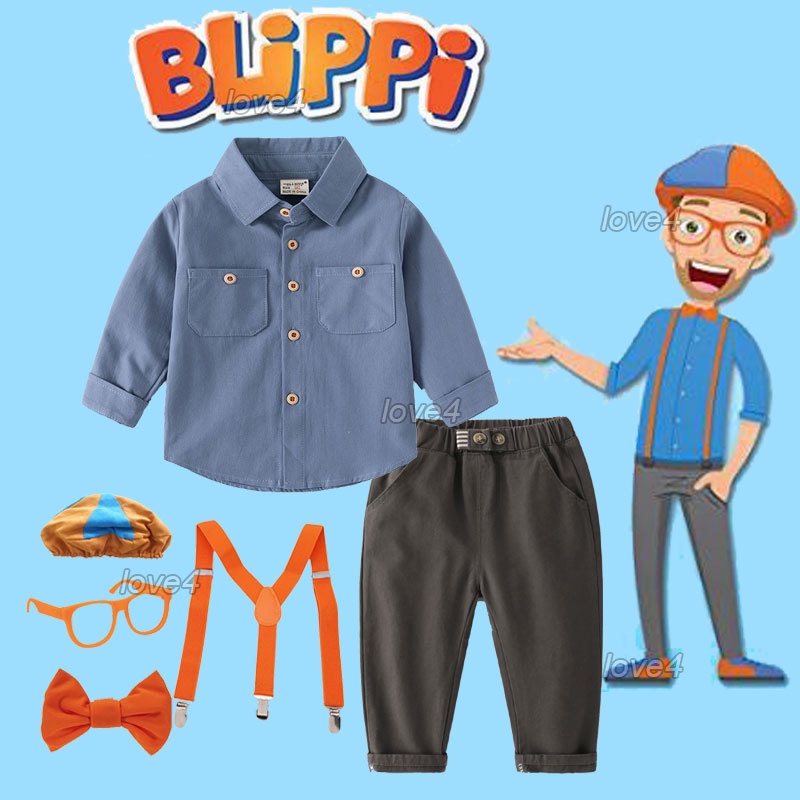 Blippi Costume for Kids Boys Shirt for Kids Pants Glasses Hat Costume ...
