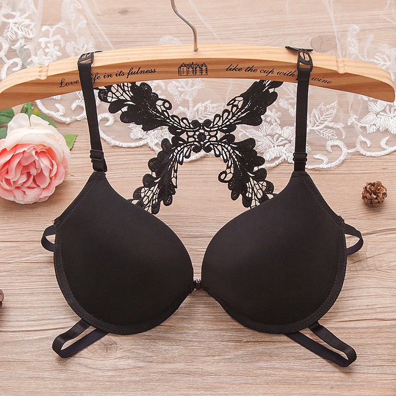 Y-shaped Lace Beautiful Back Front Buckle Bra with Steel Ring Push-Up ...