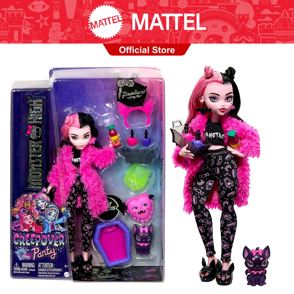 Monster High Creepover Party Set Draculaura Doll with Pet and Sleepover ...