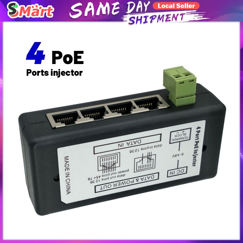 4 Port POE Over Ethernet Injector For CCTV Surveillance IP Cameras ...
