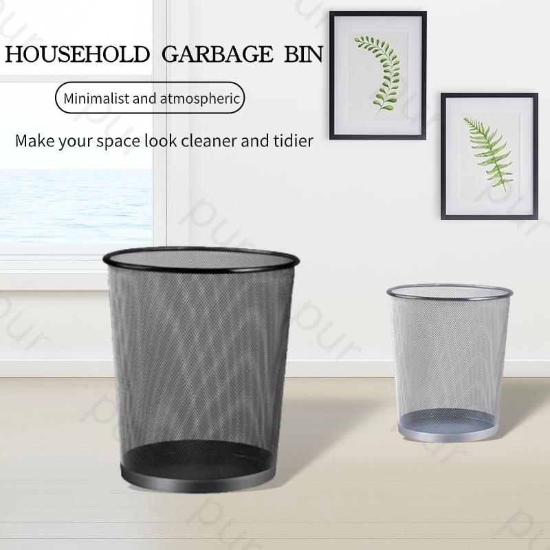 Metal Wire Trash Can Round Rust-Proof Wastebasket for Home Office ...