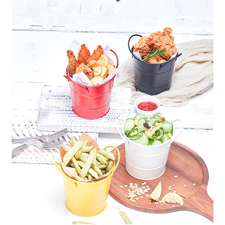 600ml Stainless Steel Fries Bucket Mini Red Snacks Fried Chicken Metal ...