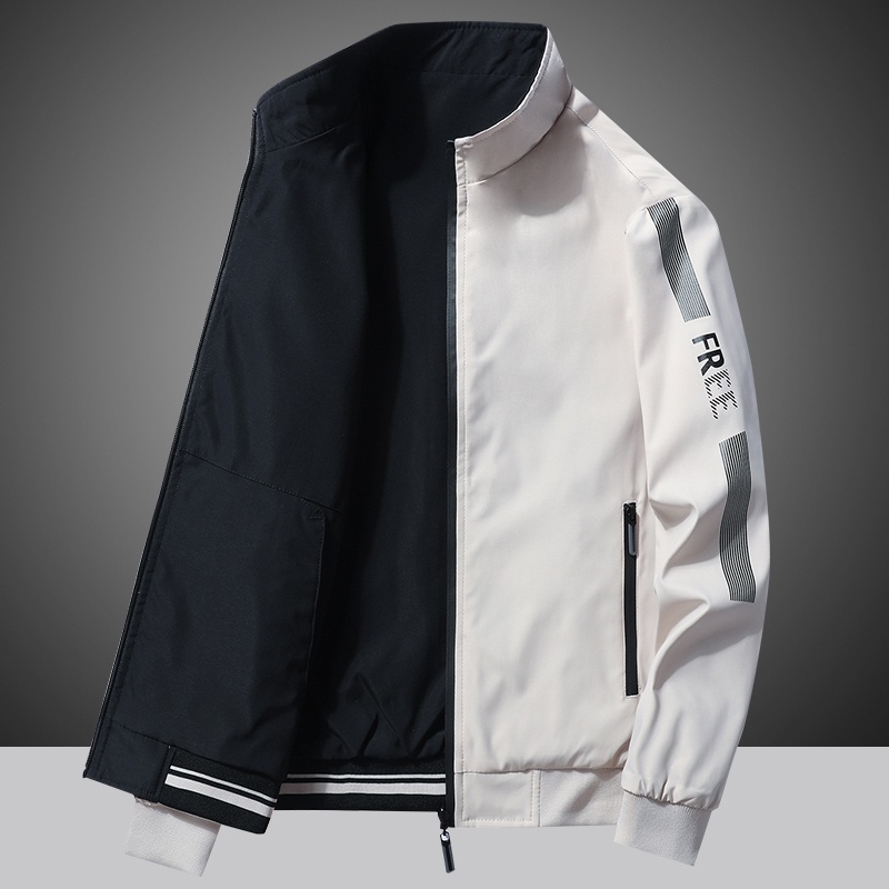 Double sided men's jacket front and back two wear stand up collar storm ...
