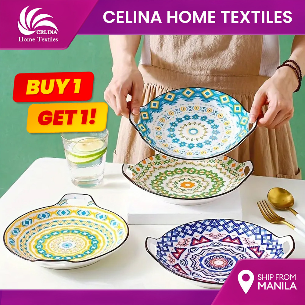 Celina BUY 1 TAKE 1 Household Tableware Round Ceramic Plate Bohemian Style(Random Design ...