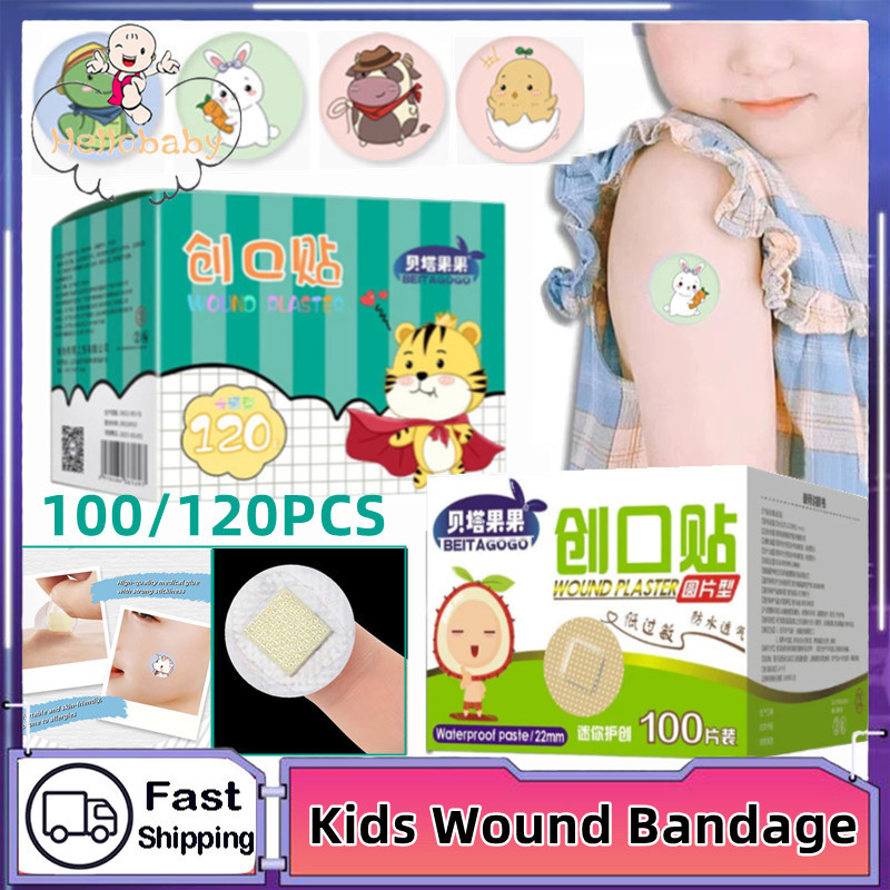 100/120PC Cartoon Round Band-aids For Kids Disposable Adhesive Bandage ...