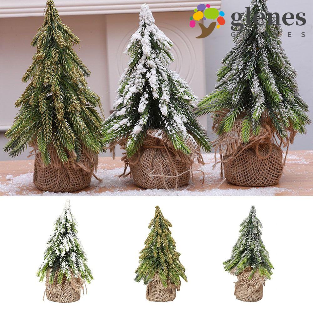 GLENES Miniature Snow Pine Tree, Handmade Burlap Mini Christmas Tree ...