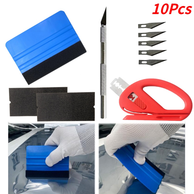 10Pcs Carbon Fiber Vinyl Film Squeegee Tool Kit Plastic Scraper Cutter ...