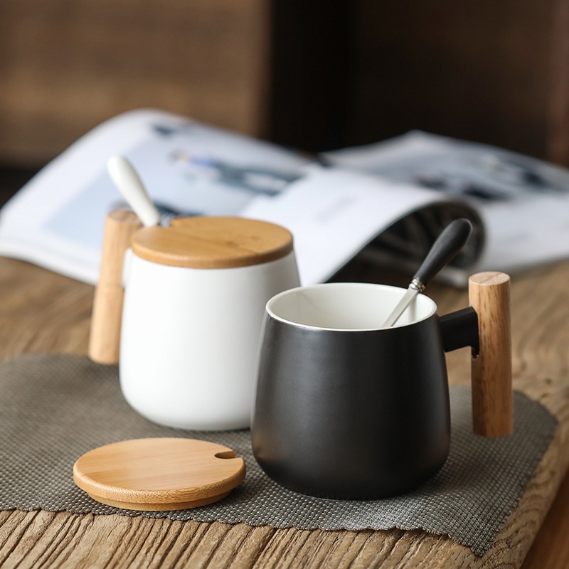 Nordic ceramic mug, tea cup, coffee cup, special office cup with wooden ...