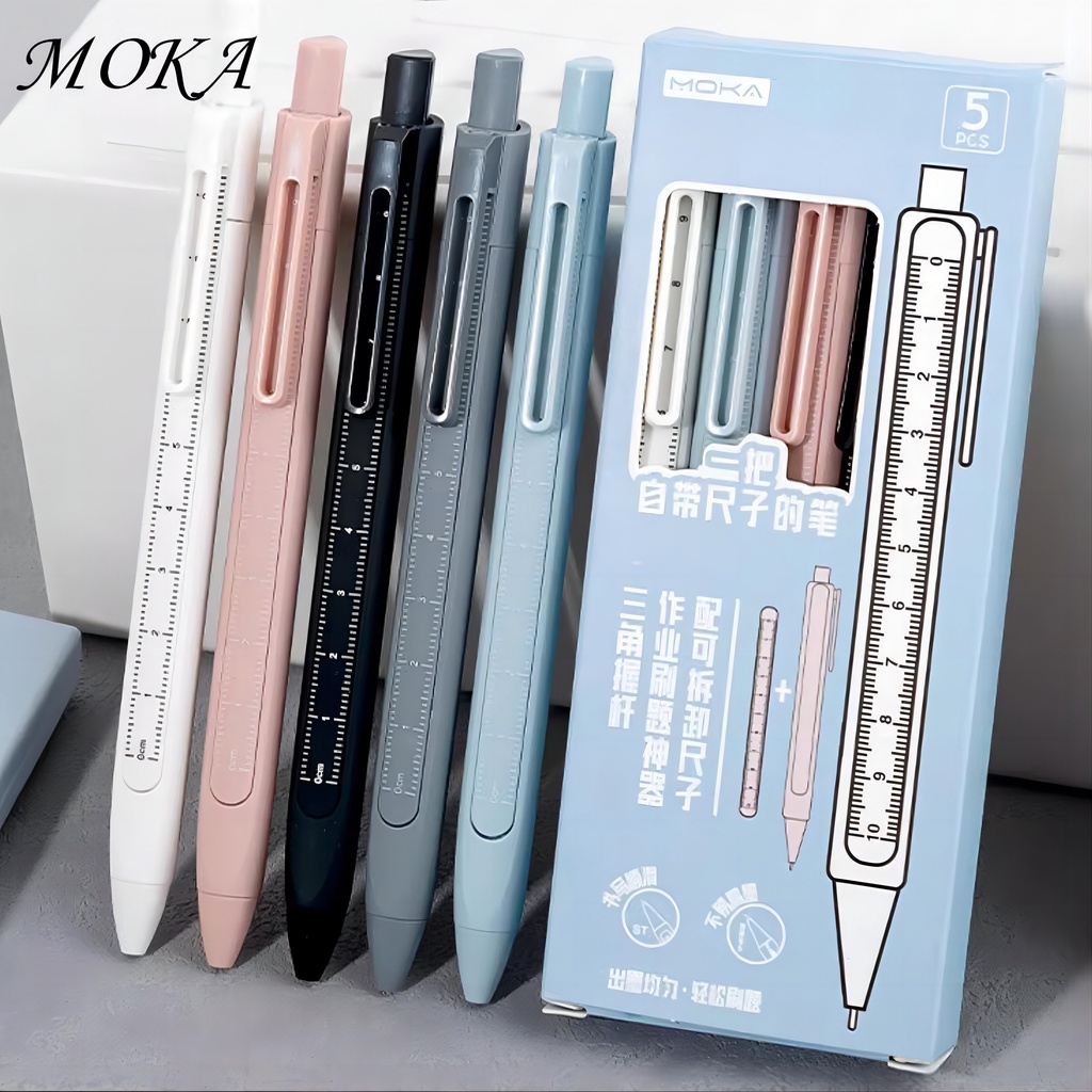 Creative Ruler Press Pen 2in1 Triangular Conical Gel Pen ST Nib Student ...