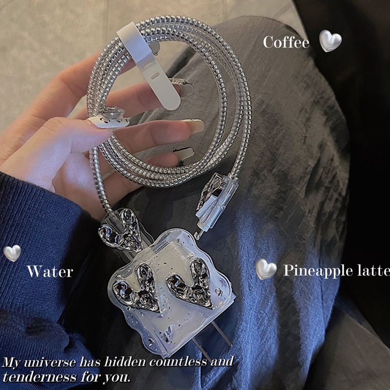 Wave Clear Charger Cover Silver Heart Charger Protector Anti-breaking ...
