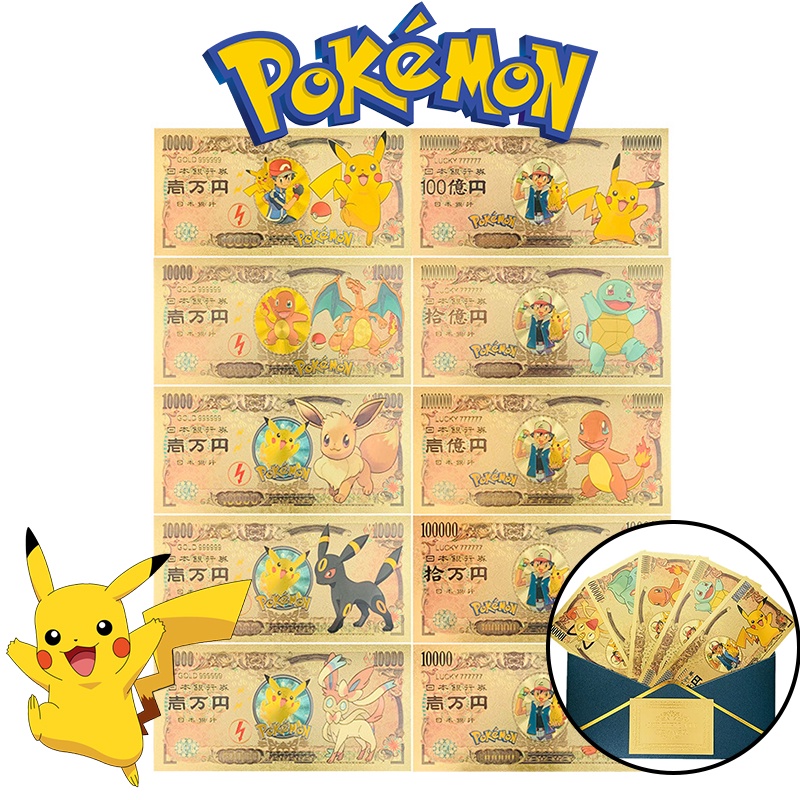Anime Pokemon PVC Gold Banknote Pikachu Plastic Banknote Collection ...