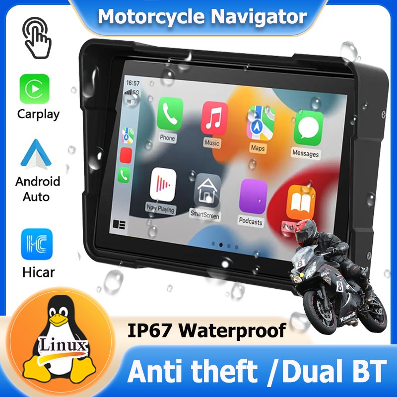 5" Portable GPS Motorcycle Navigation Waterproof Wireless CarPlay ...