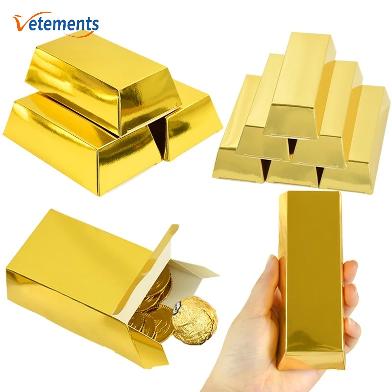 5Pcs Paper Gold Bar Boxes Pirate Theme Party Golden Brick Chocolate ...