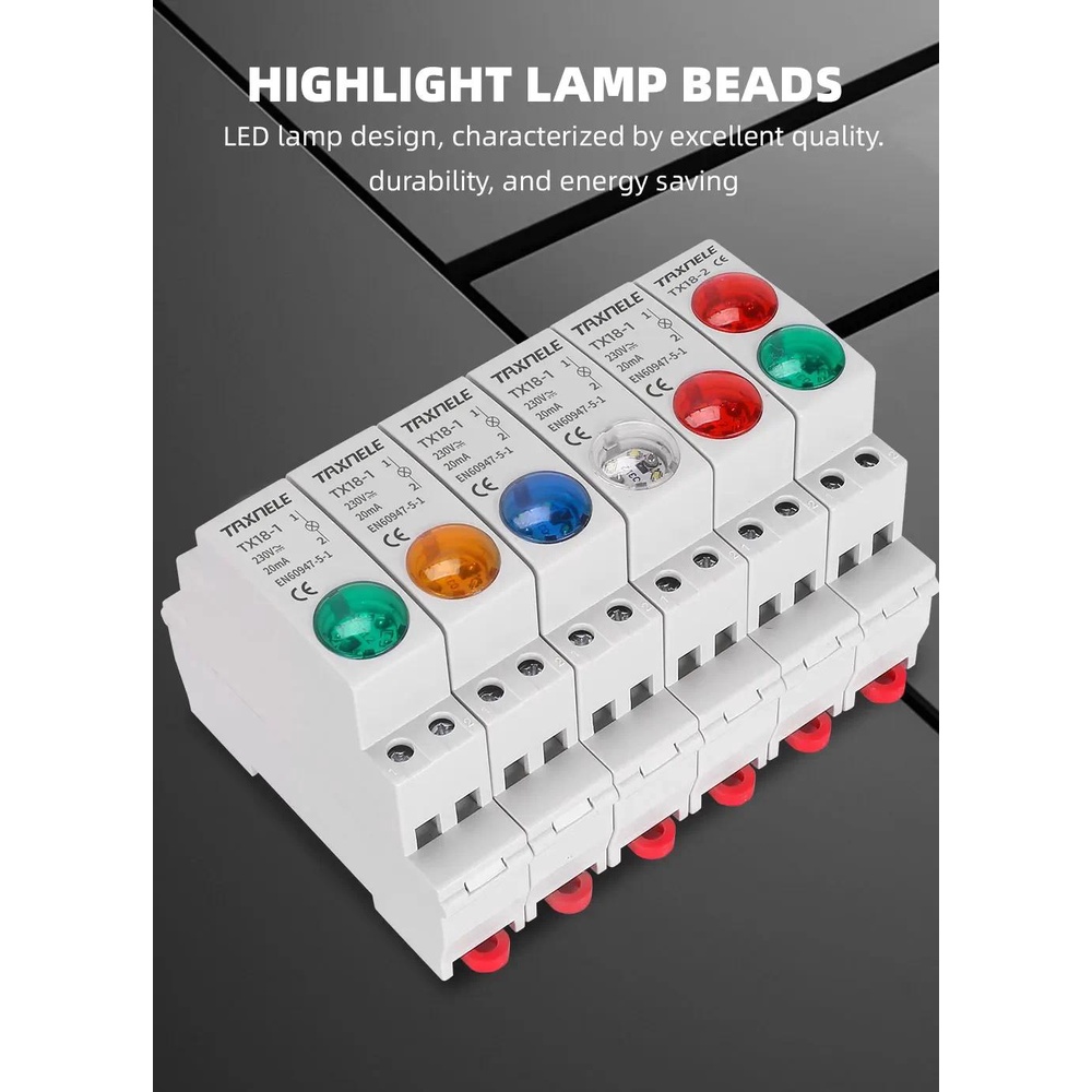 Din Rail Mount LED Signal Lamp AC DC 220V 230V Indicating Pilot Lights Lamp Red Green Blue ...