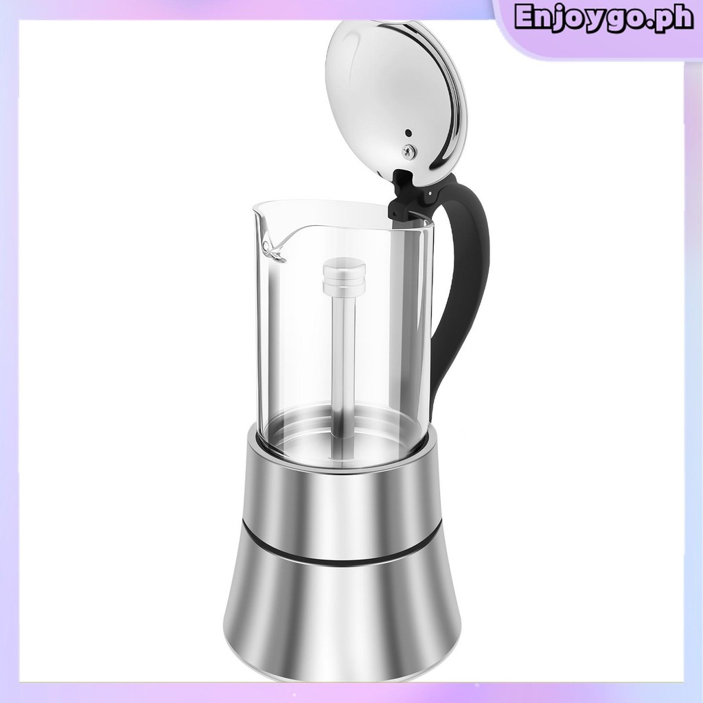 Induction Moka Pot 120ML Glass Top Stainless Steel Stovetop Coffee ...