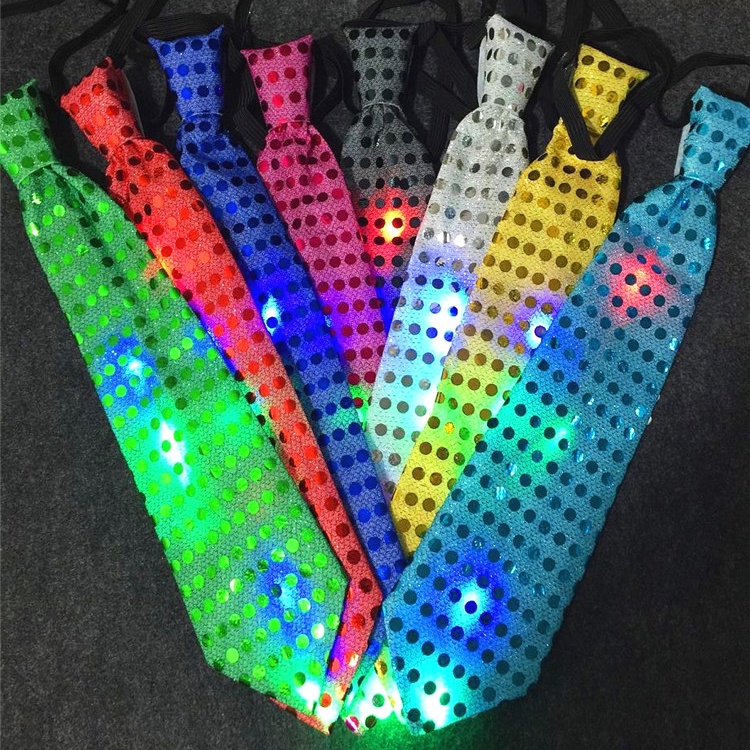 Shinning LED Sequins Tie Flashing Light Men Women Sequin Necktie Club ...