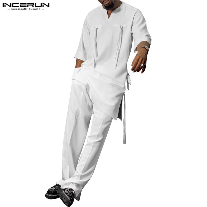 INCERUN Men Half Sleeve T-Shirt Elastic Waist Pants Suit Simple Solid ...