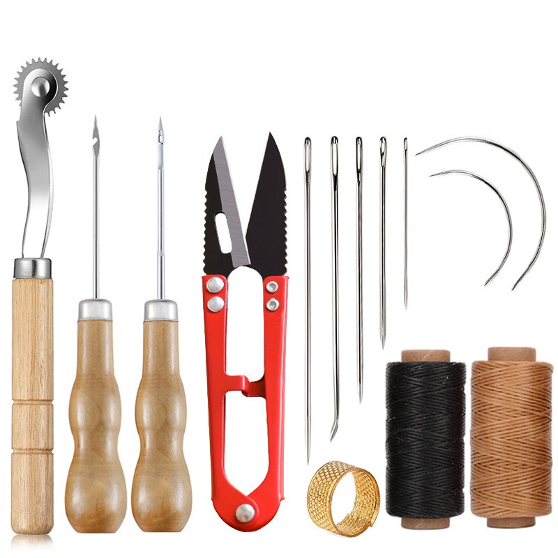 Leather Sewing Set Handbag Shoe Handmade Sewing Repair Kit with Awl Wax ...