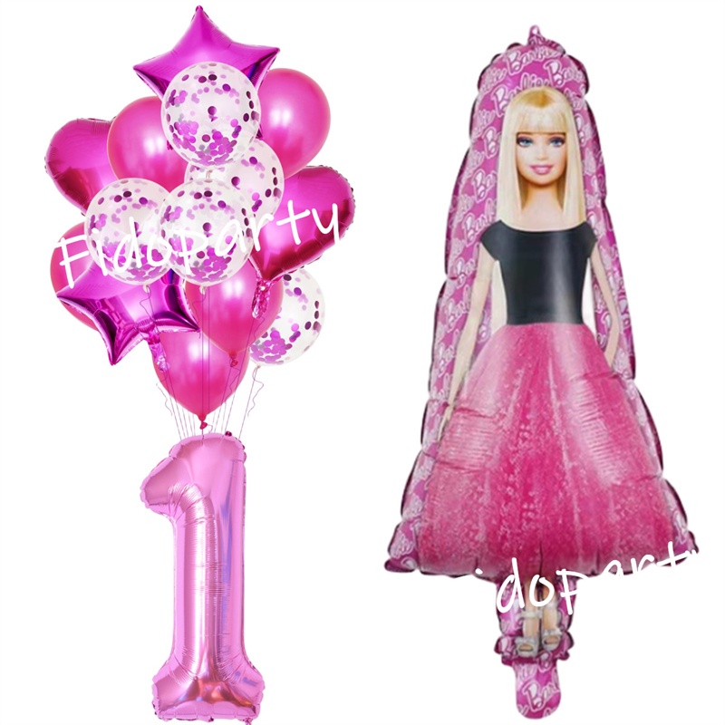 Barbie Balloons Set 32inch Pink Number Balloon Rose Red Latex Balloons ...