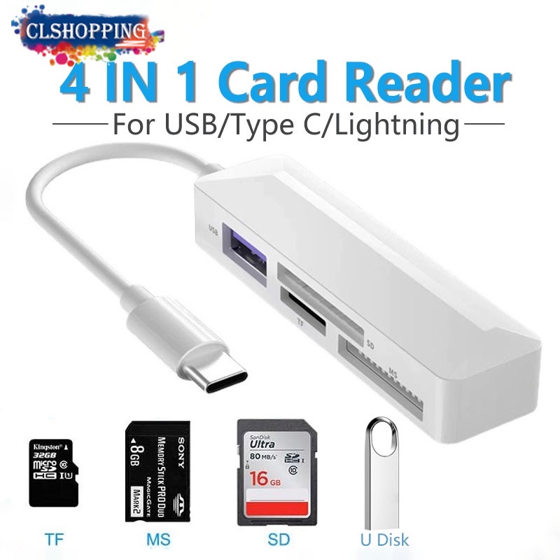 4-in-1 Card Reader USB OTG SD Micro SD TF MS Card Adapter for Type C ...