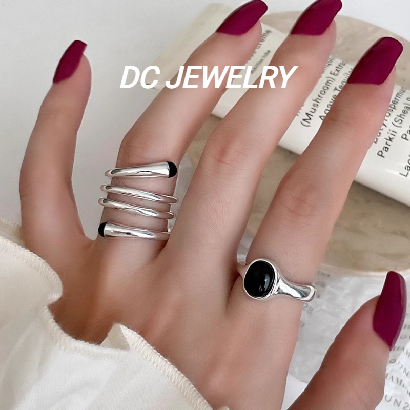 DC Fashion Black Agate Silver Ring Minimalist Silver Ring for Women ...
