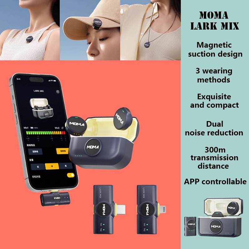 MOMA LARK MIX Wireless Lavalier Button Microphone Convenient Live Noise ...
