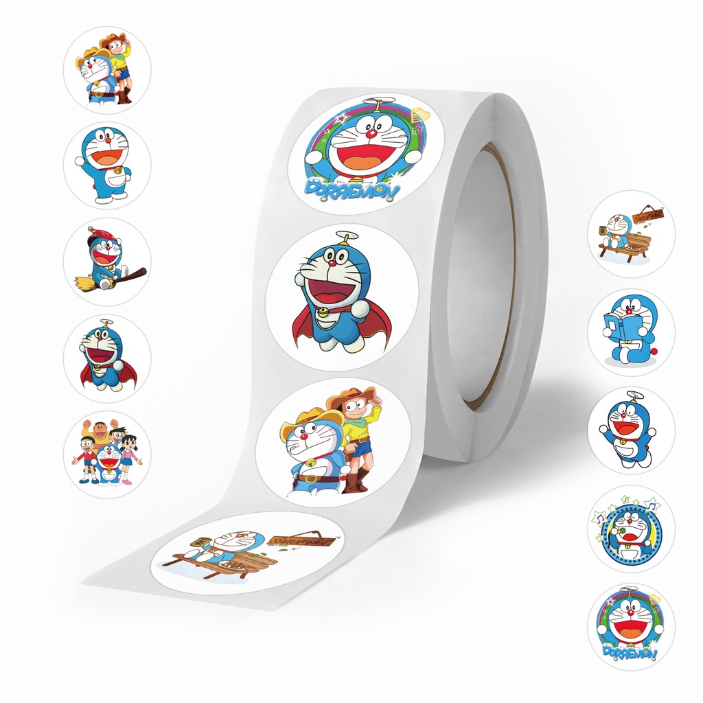 500 pcs 10 images Doraemon Cartoon Stickers Roll/Stickers Tape | Shopee ...