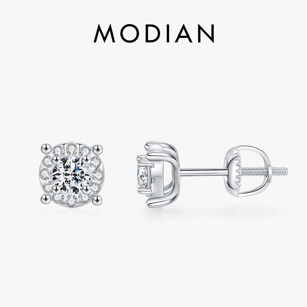 MODIAN D Color Moissanite Stud Earrings Round Cut Lab Created Diamond ...