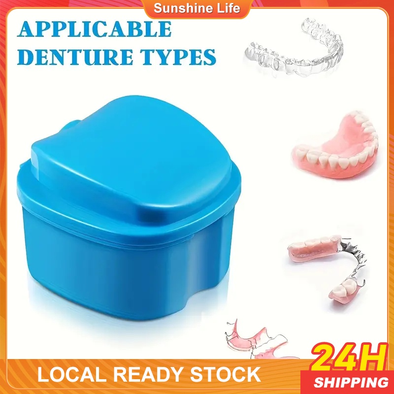 【Clearance】Blue Denture Bath Box Case Dental False Teeth Storage Box ...