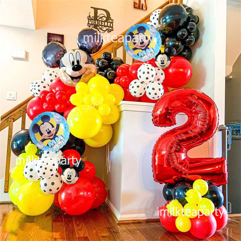 24inch Mickey Mouse Balloon Garland Arch Kit 32inch Red Number Balloon ...