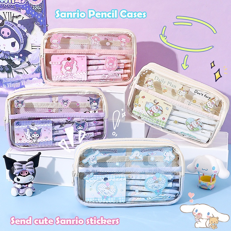 Sanrio Pencil Case Transparent Waterproof Pencil Box With Sticker Cute ...