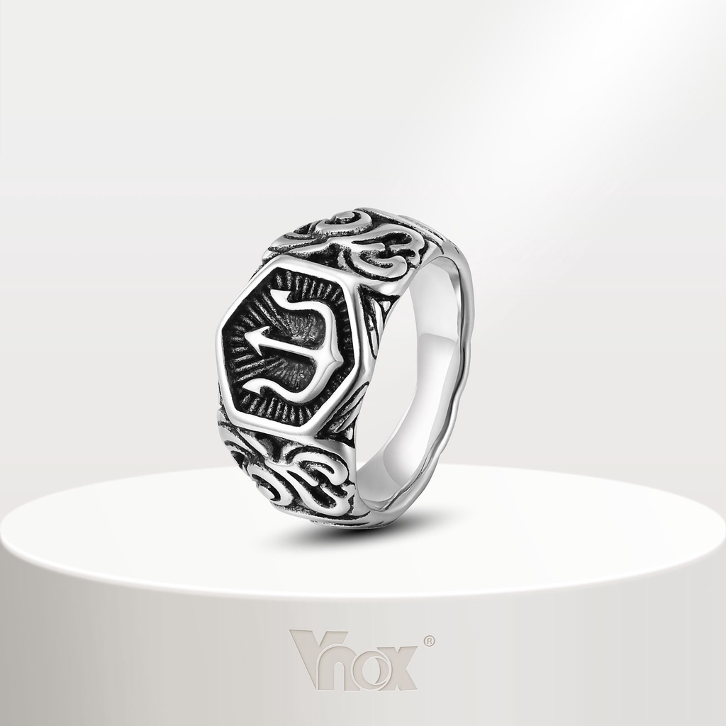 Vnox Retro Men's Emblem Ring, Stainless Geometric Steel Auspicious ...