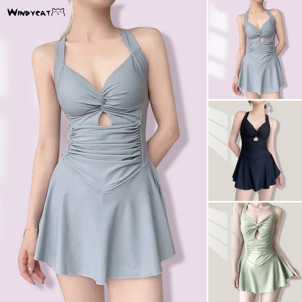 Halterneck Monokini Set Swimsuit Skirt Sexy Halter Neck One-piece ...