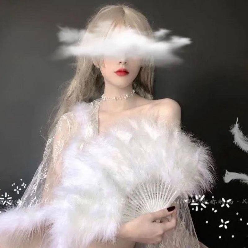 Super Fairy Feather Lace Fan Dark Series Princess Lolita Cheongsam ...