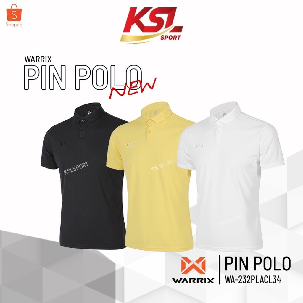 !! WARRIX PIN Polo Shirt Plain Color (WA-232PLACL34) New Black/White ...